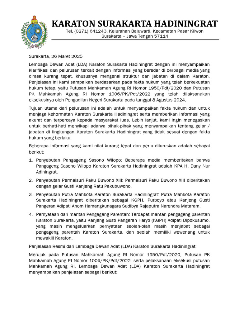 Surat Klarifikasi Media (Struktur Dan Jabatan) Di KSH | PDF