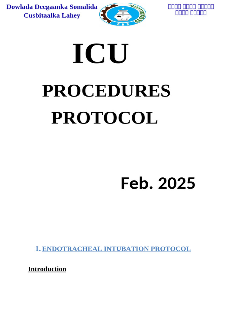 ICU Endotracheal Intubation Protocol 2025 | PDF | Medicine | Medical ...