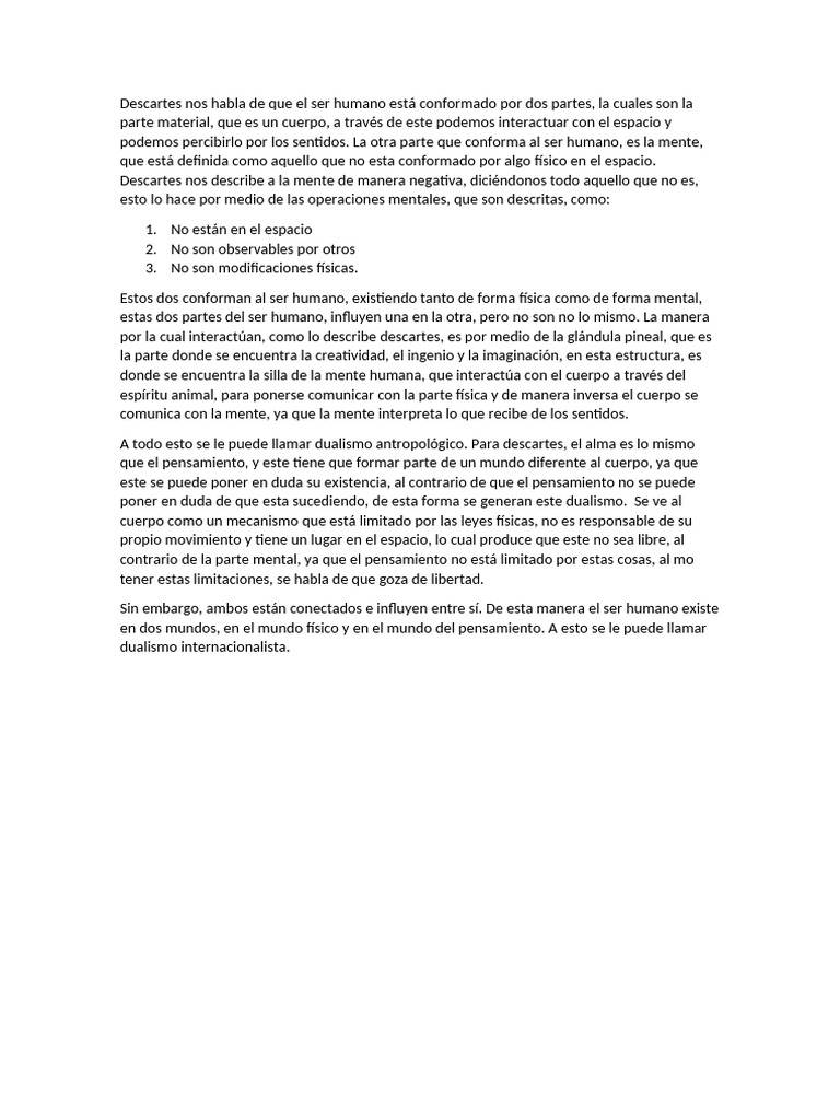 Descartes y El Dualismo | PDF