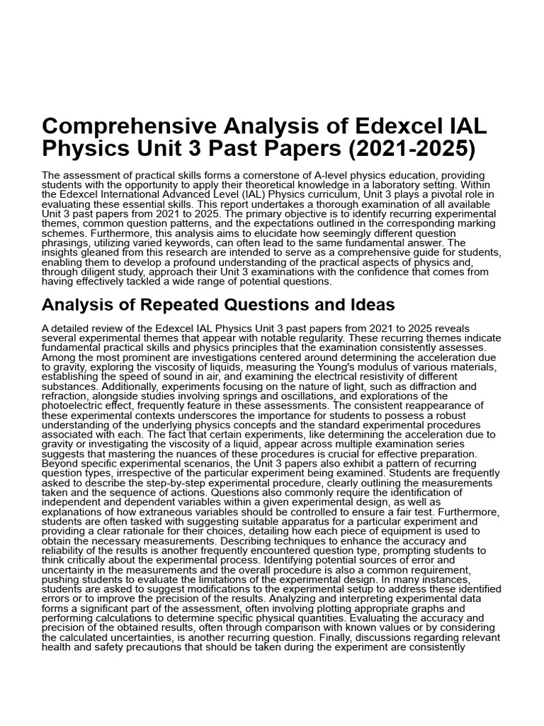 Comprehensive Analysis of Edexcel IAL Physics Unit 3 Past Papers (2021 ...