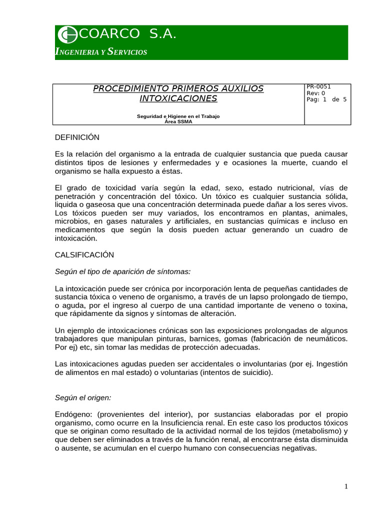 51-Proc Primeros Auxilios Intoxicaciones | PDF | Veneno | Toxicidad