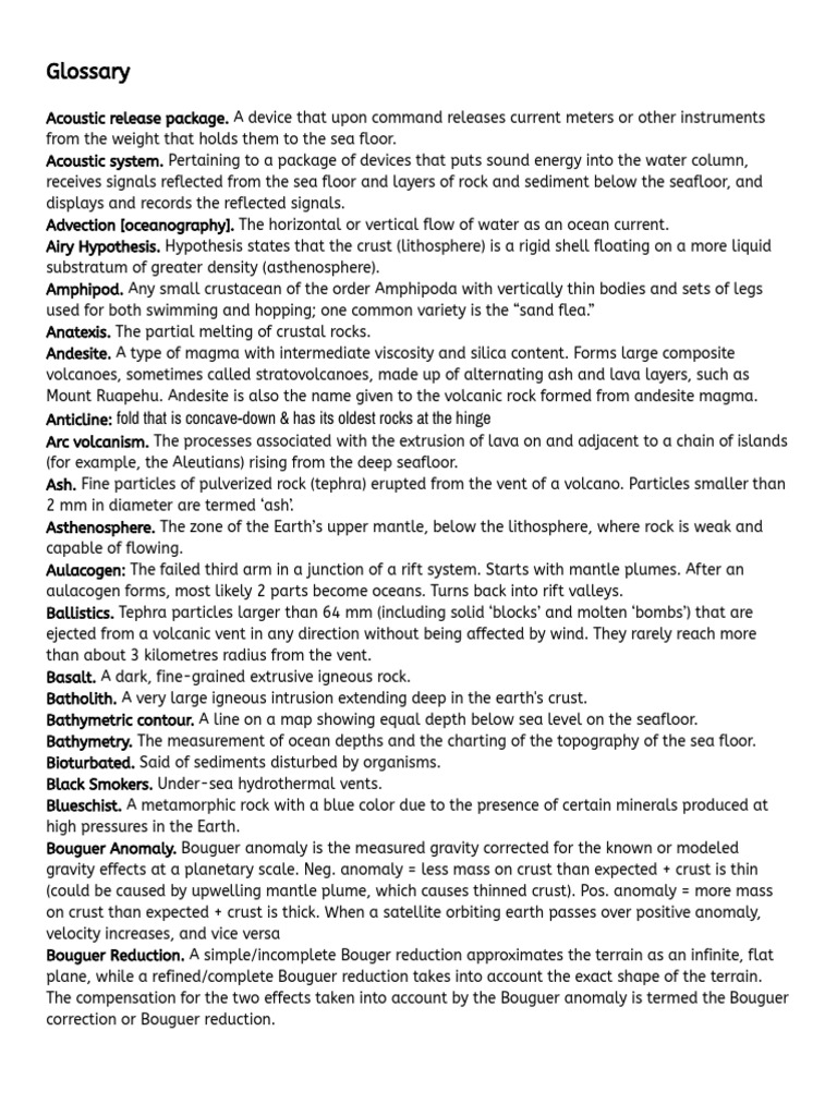 Oceanography and Geology Terminology Glossary | PDF | Magma | Volcano