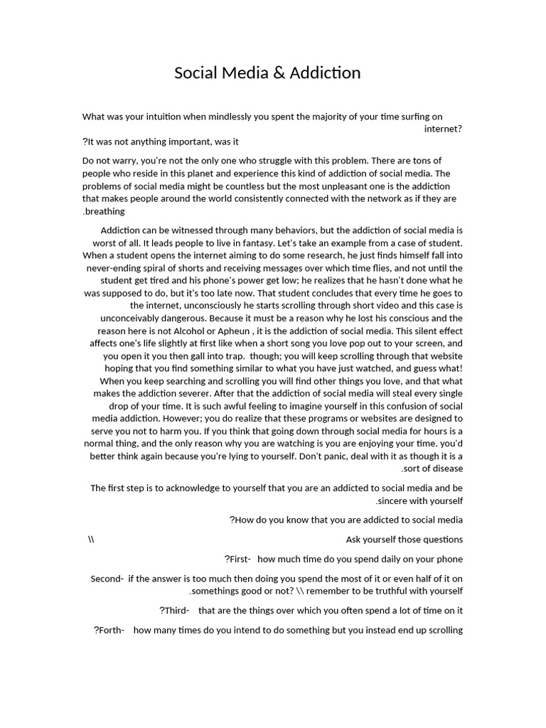 Socil Media and Addiction | PDF
