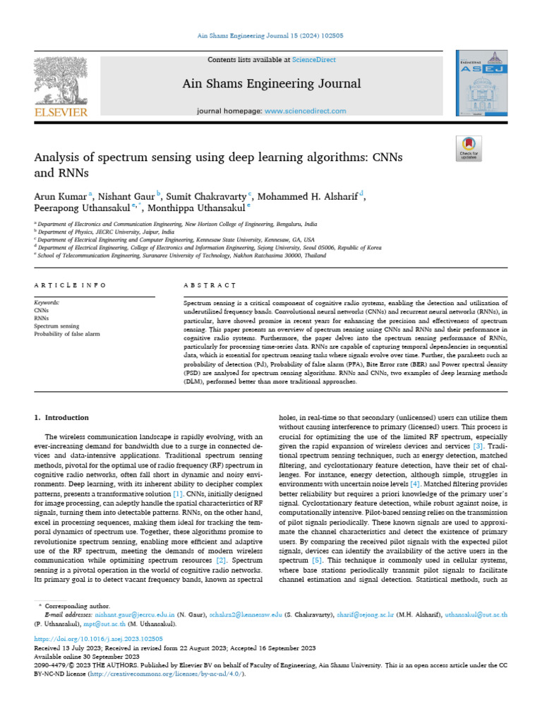 Analysis Of Spectrum Sensing Using Deep Learning Algorithms Cnns And Rnns Pdf Spectral