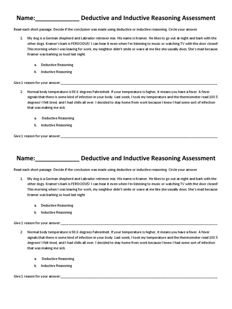 Deductive and Inductive Reasoning Test | PDF | Deductive Reasoning | Fever