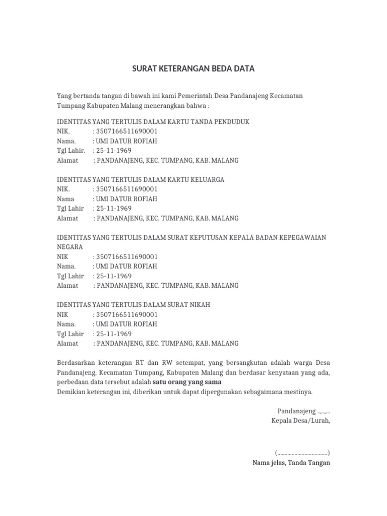Surat_Keterangan_Beda_Data | PDF
