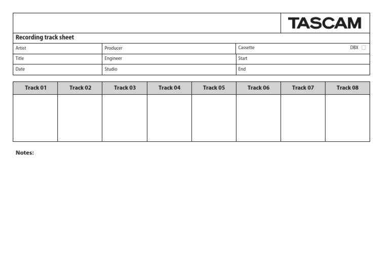 Recording Track Sheet Template | PDF