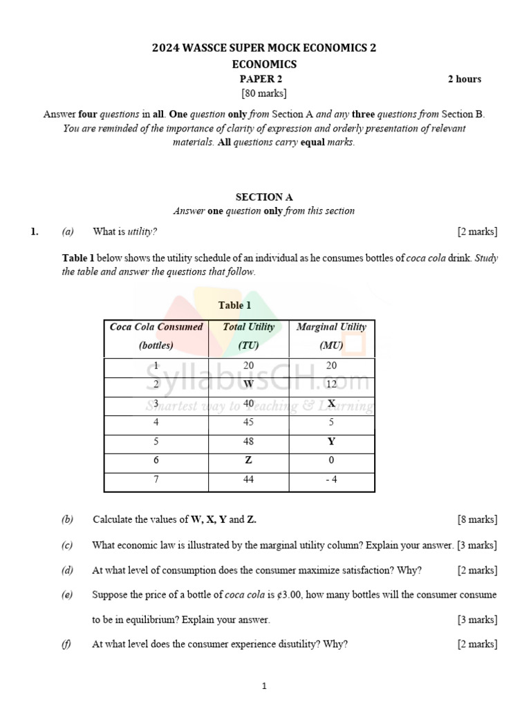 2024 WASSCE Super Mock Economics 2 | PDF | Utility | Gross Domestic Product