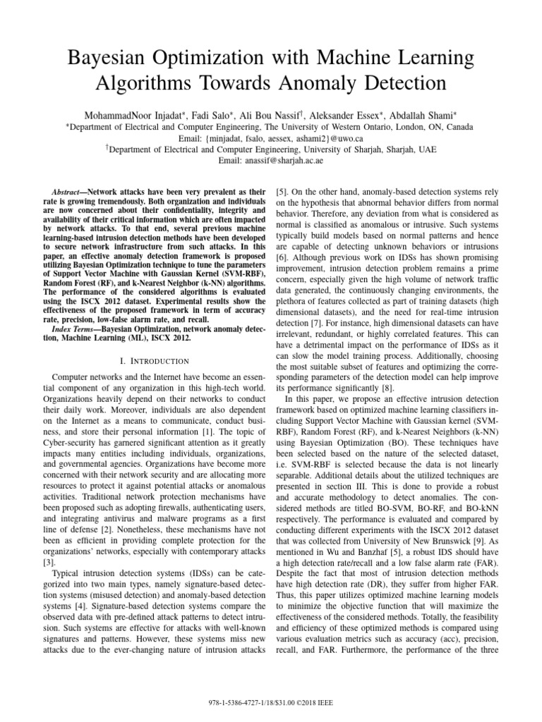 Bayesian Optimization With Machine Learning Algorithms Towards Anomaly Detection | PDF | Support ...