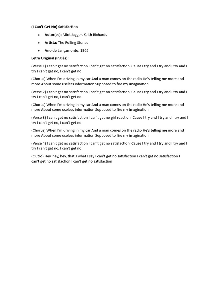 I Cant Get No Lyrics | PDF