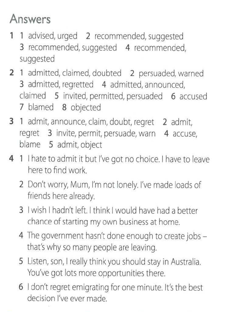 Verb Patterns With Reporting Verbs Answers | PDF | Grammar | Linguistics