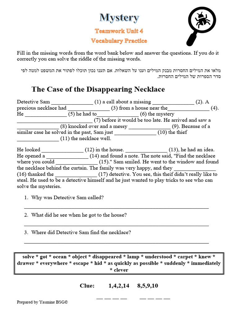 Unit 4-Mystery Vocab Story + Past Simple - Structure Rules and Practice ...