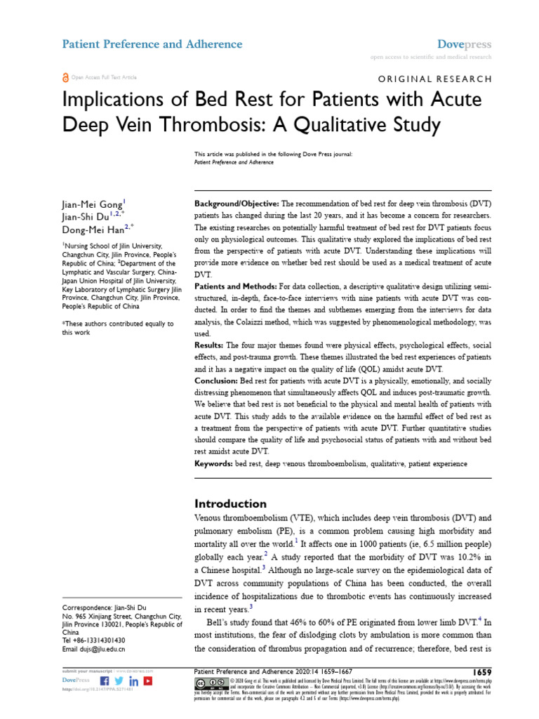 (2020) Implications of Bed Rest For Patients With Acute Deep Vein ...
