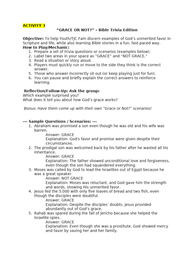 Activity 3 - Grace or Not Grace | PDF | Grace In Christianity | Jesus