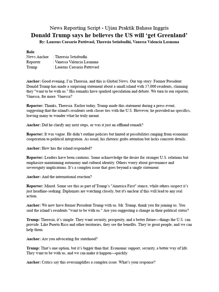 News Reporting Script - Ujian Praktik Bahasa Inggris | PDF