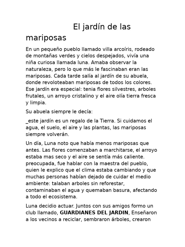 El jardín de las mariposas: un cuento ecológico | PDF