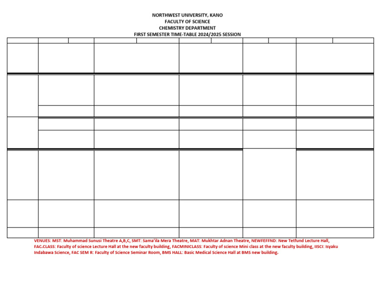 Chemistry Dept Timetable First Semester 2023-2024 | PDF