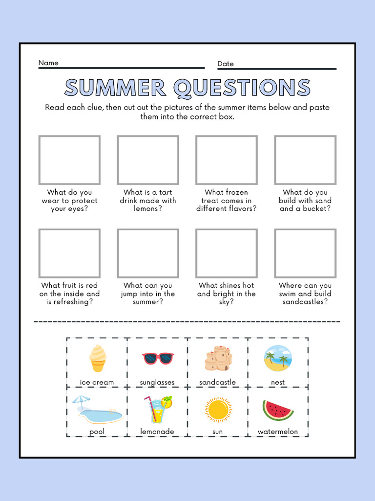 Summer Questions Worksheet For Speech Therapy in A Colorful Illustrated ...