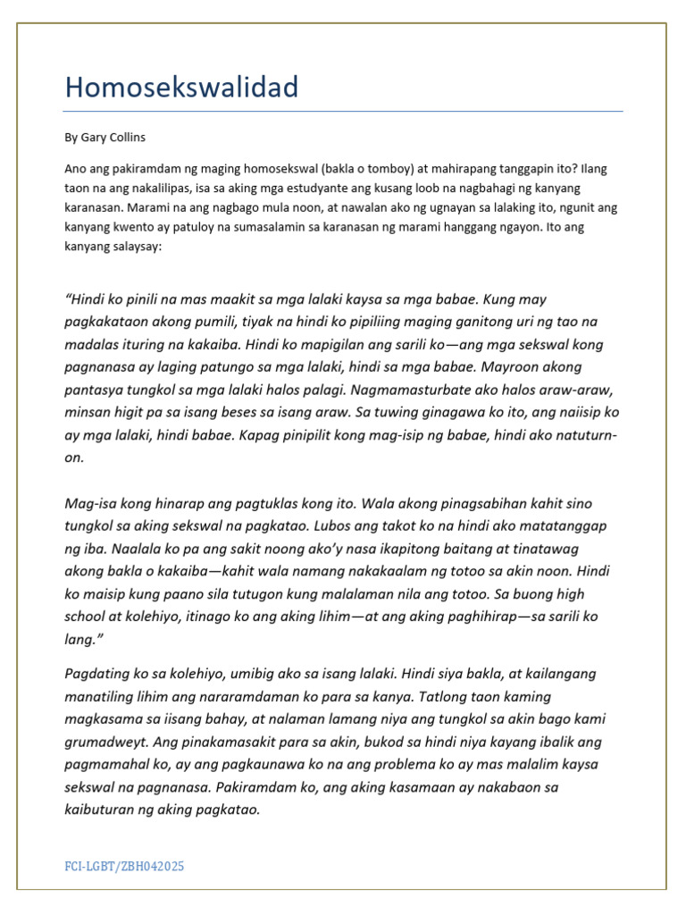 Homosekswalidad Gary Collins Tagalog-1 | PDF