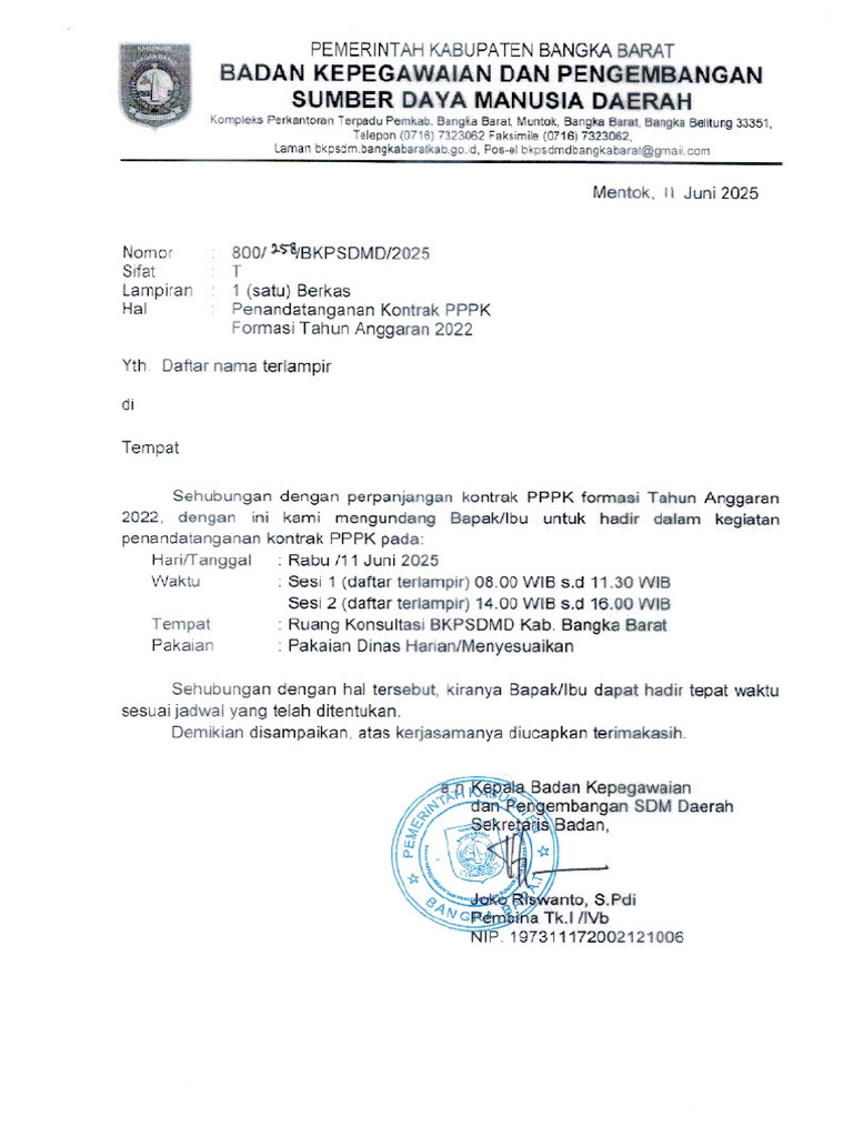 Surat PenandaTanganan Kontrak PPPK | PDF