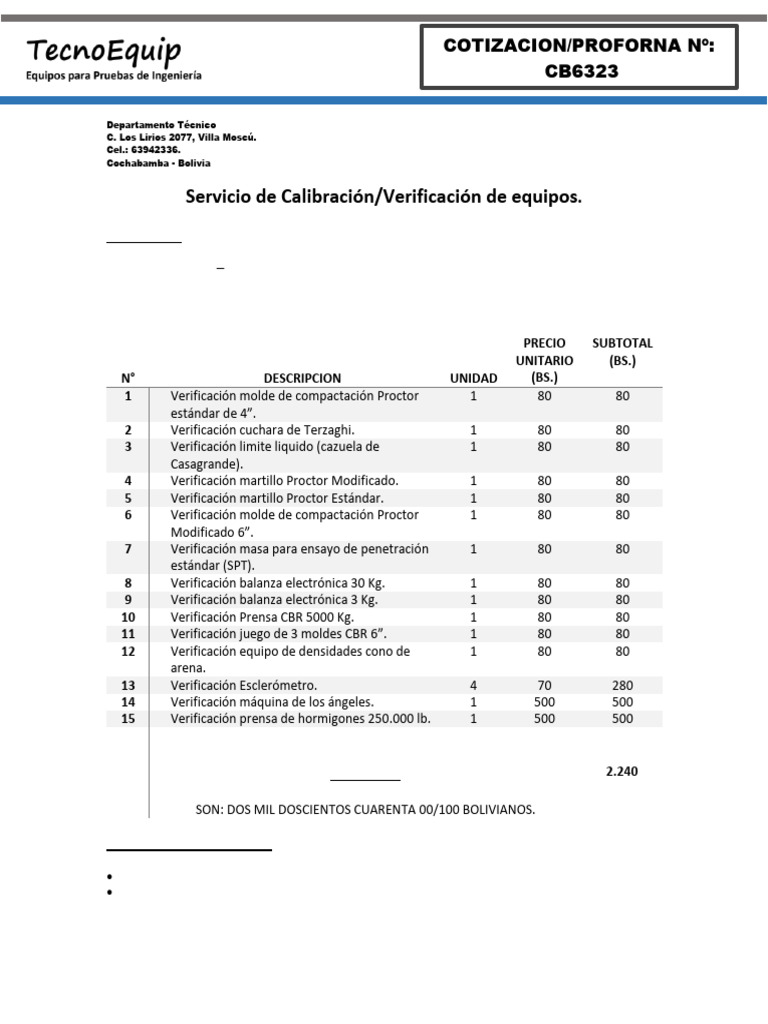 Cotizacion Verificaciones Siccal | PDF