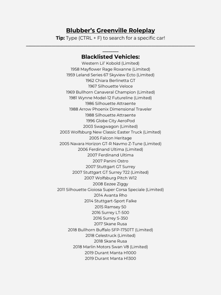 BGVRP - Restricted Vehicles | PDF | Land Vehicles | Automotive Industry