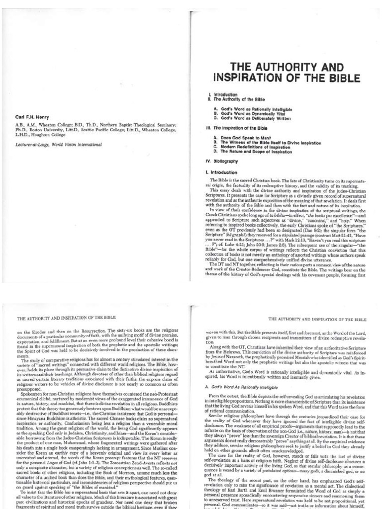 Article - Carl Henry On Authority & Inspiration | PDF | Revelation | Bible
