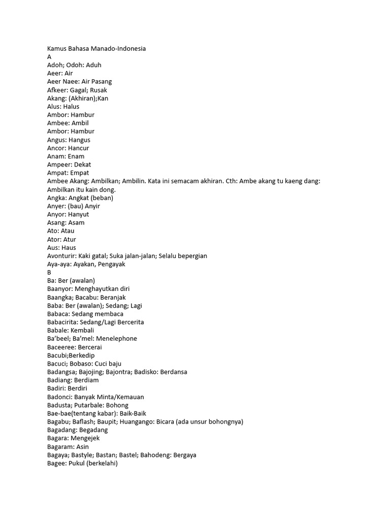 Kamus Bahasa Manado | PDF