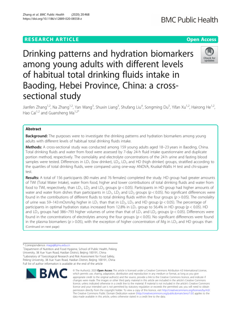 SEMINARIO 1 - Drinking Patterns and Hydration Biomarkers Among Young ...
