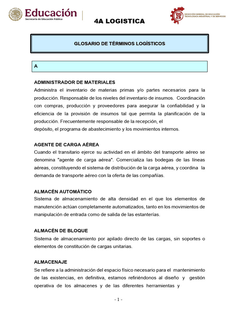 Glosario de Términos Logísticos | PDF | Logística | Gestión de la ...