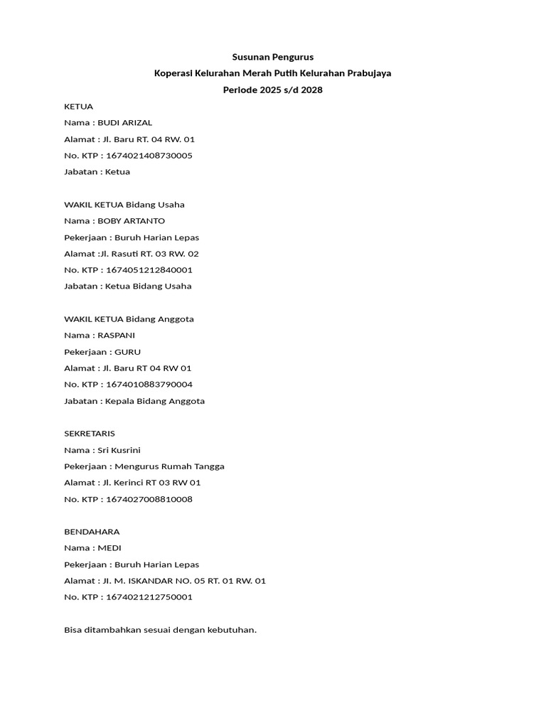 Susunan Pengurus | PDF