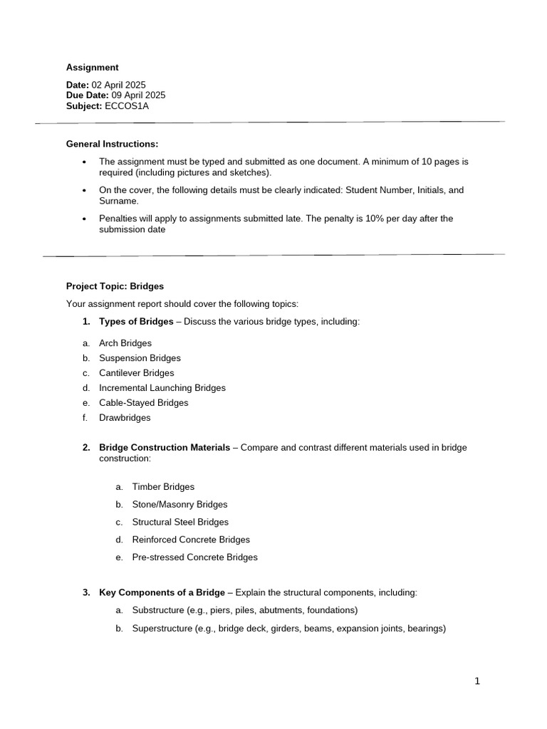 Bridges Topic Assignment | PDF | Bridge | Engineering