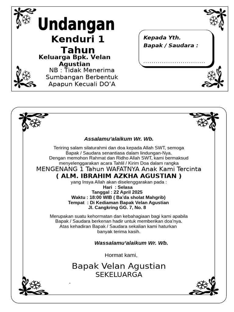 Undangan Kenduri Ibrahim | PDF
