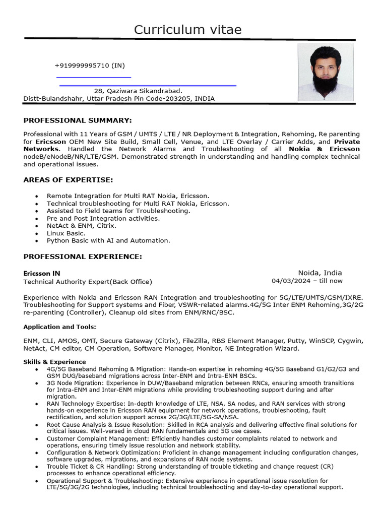 CV - Adnan Ahmad - RAN Integration & Backoffice - 11 Yrs - Experienced | PDF | Lte ...