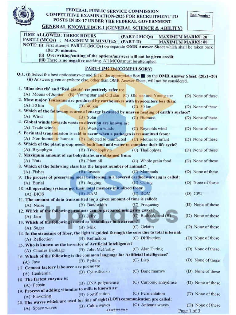 CSS General Science and Ability Past Paper 2025 | PDF