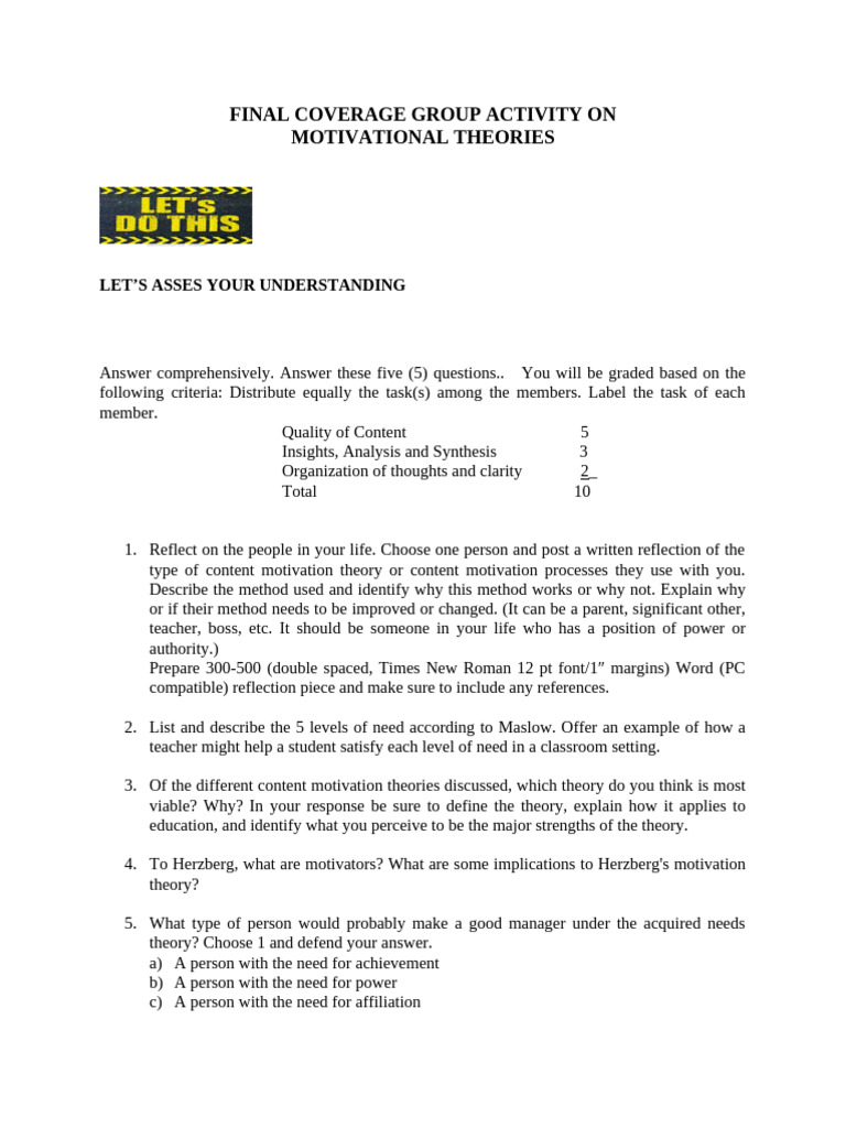 Final Motivation Group Activity 4 On | PDF