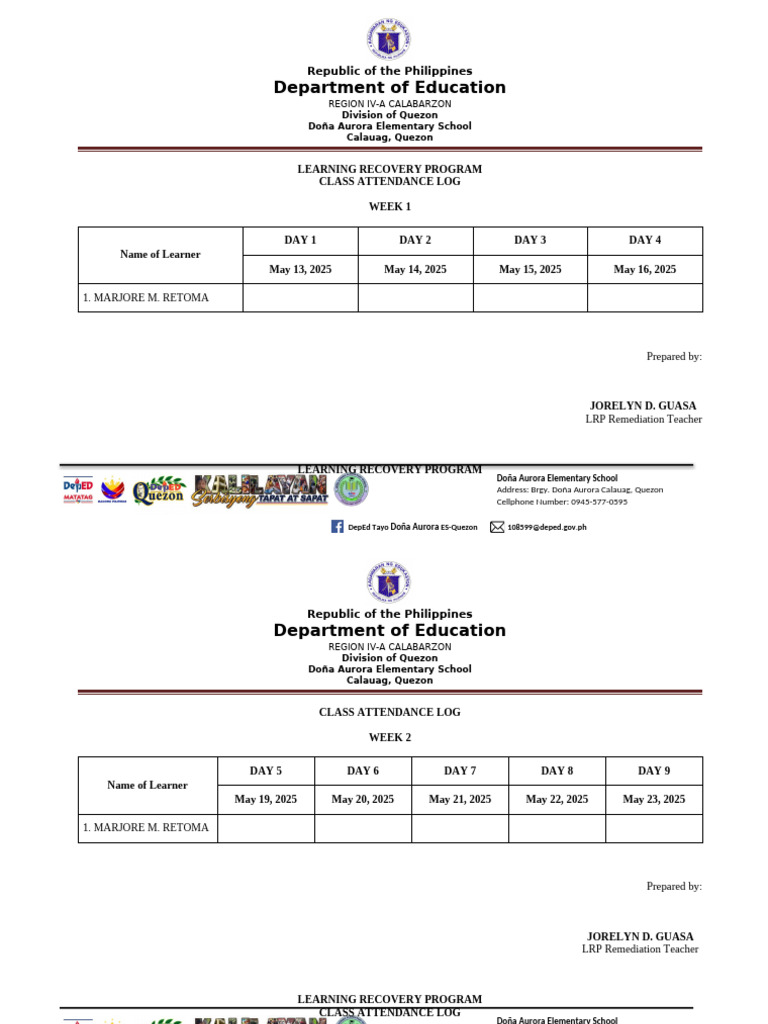 LRP Attendance Log for Doña Aurora ES | PDF | Public Administration ...