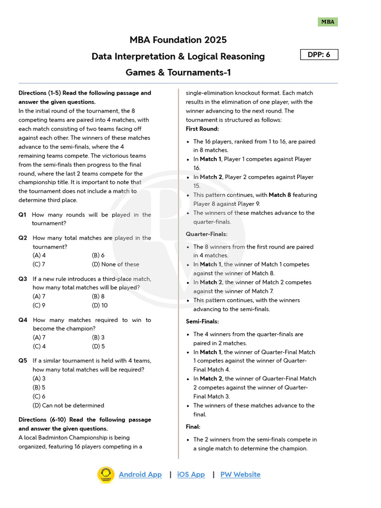 DILR - DPP 06 - MBA Foundation 2025 | PDF | Sports | Competition