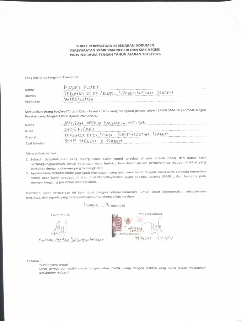 Surat Pernyataan Kebenaran | PDF