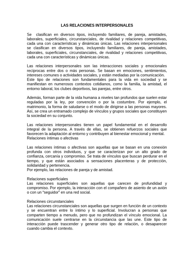 Tipos y Importancia de Relaciones Interpersonales | PDF | Relaciones ...