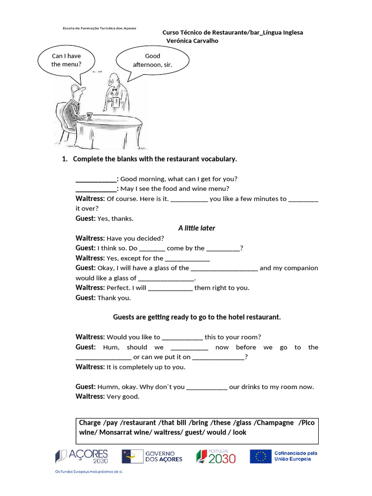 Fill in The Blanks - Restaurant Order - TRB 1 | PDF
