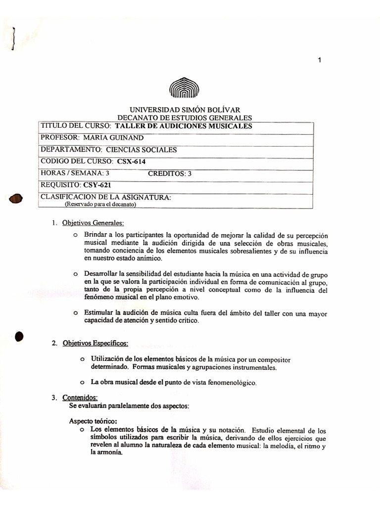 CSX614 Taller de Audiciones Musicales | PDF