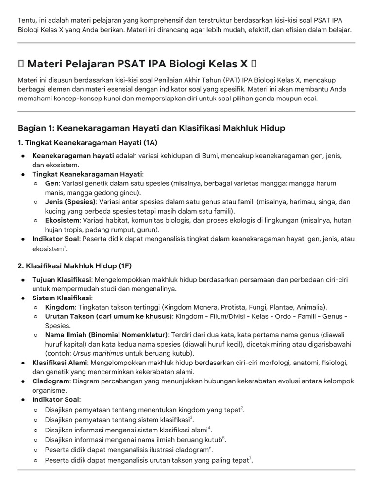 Materi Pelajaran PSAT IPA Biologi Kelas X | PDF