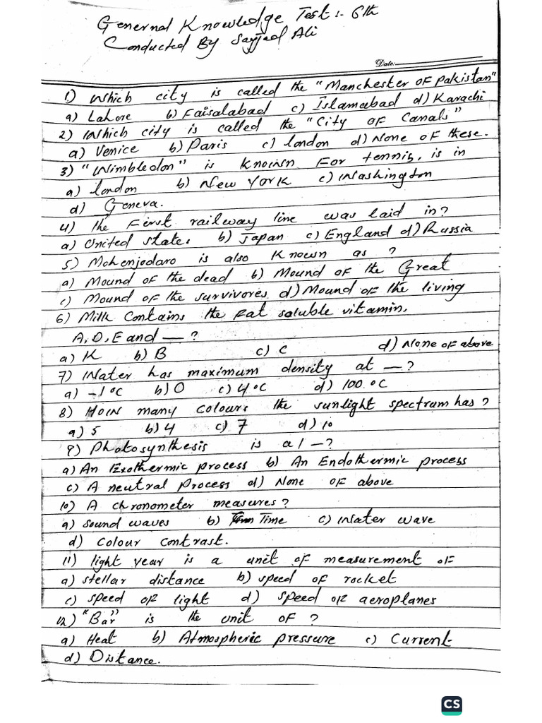 Gerenal Knowledge Test 6 | PDF
