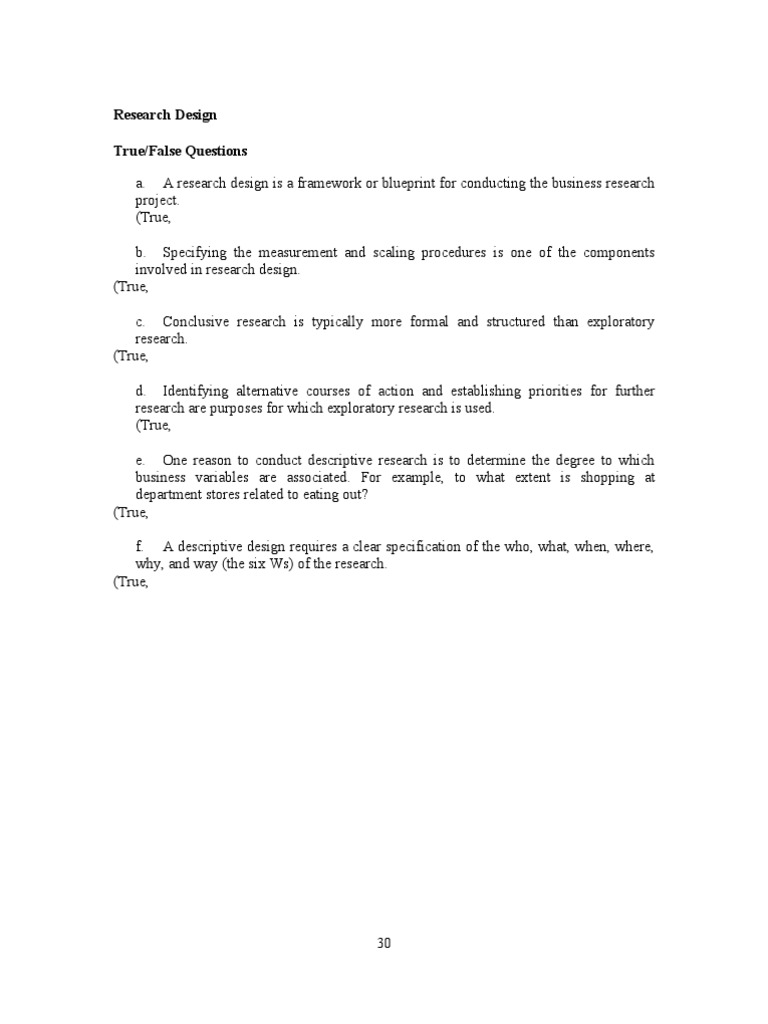 Research Design True/False Questions | PDF | Research Design | Cohort Study