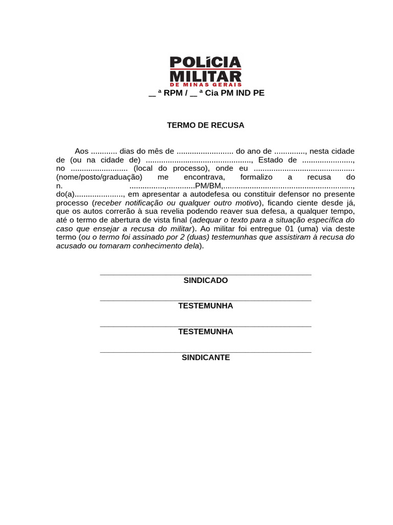 Termo de Recusa de Autodefesa Militar | PDF