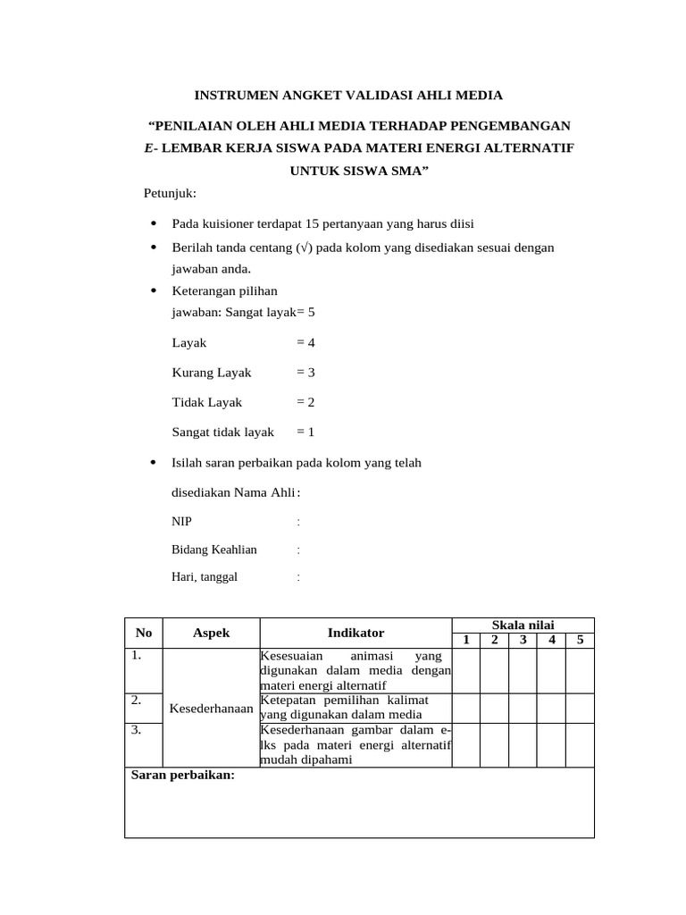 Angket Validasi Ahli Media E-LKS | PDF