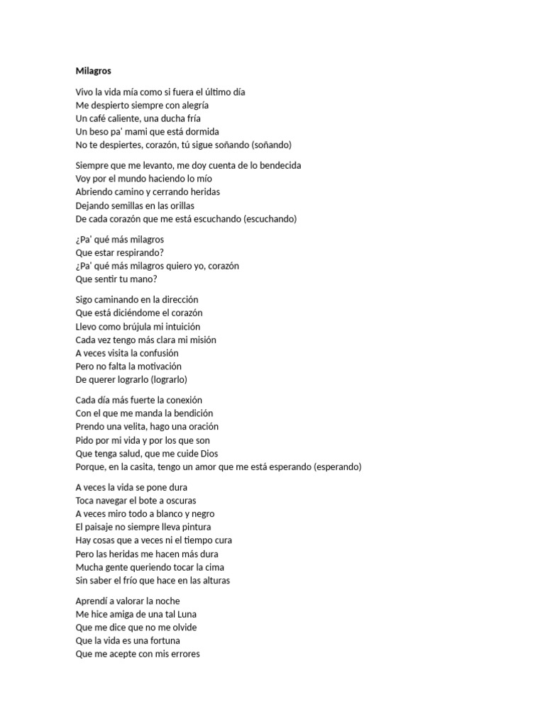Letras de "Milagros" | PDF