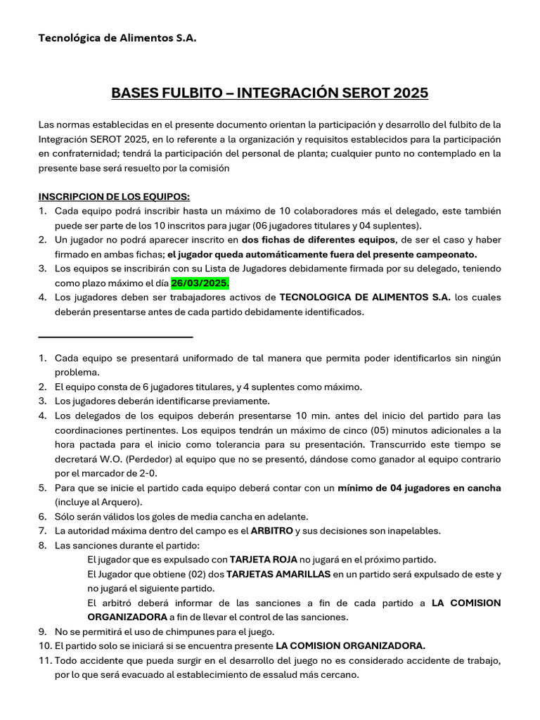 Reglas del Fulbito SEROT 2025 | PDF | Deportes