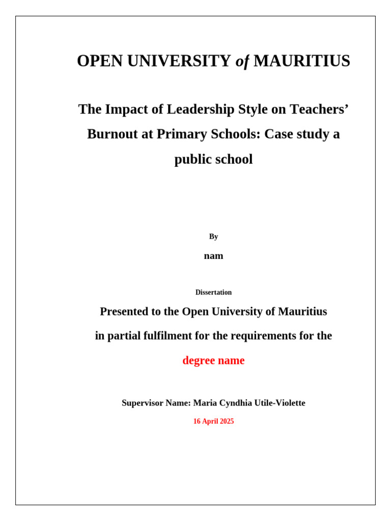 14 April Thesis Disserat | PDF | Leadership | Occupational Burnout